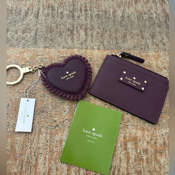 kate spade | Bags | Nwt Kate Spade Set Purple Wallet Bag Key Charm Gold ...